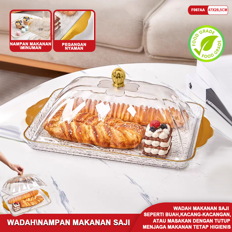 Jual Nampan Saji Food Tray Transparan Tutup Bening Gagang Baki Wadah ...