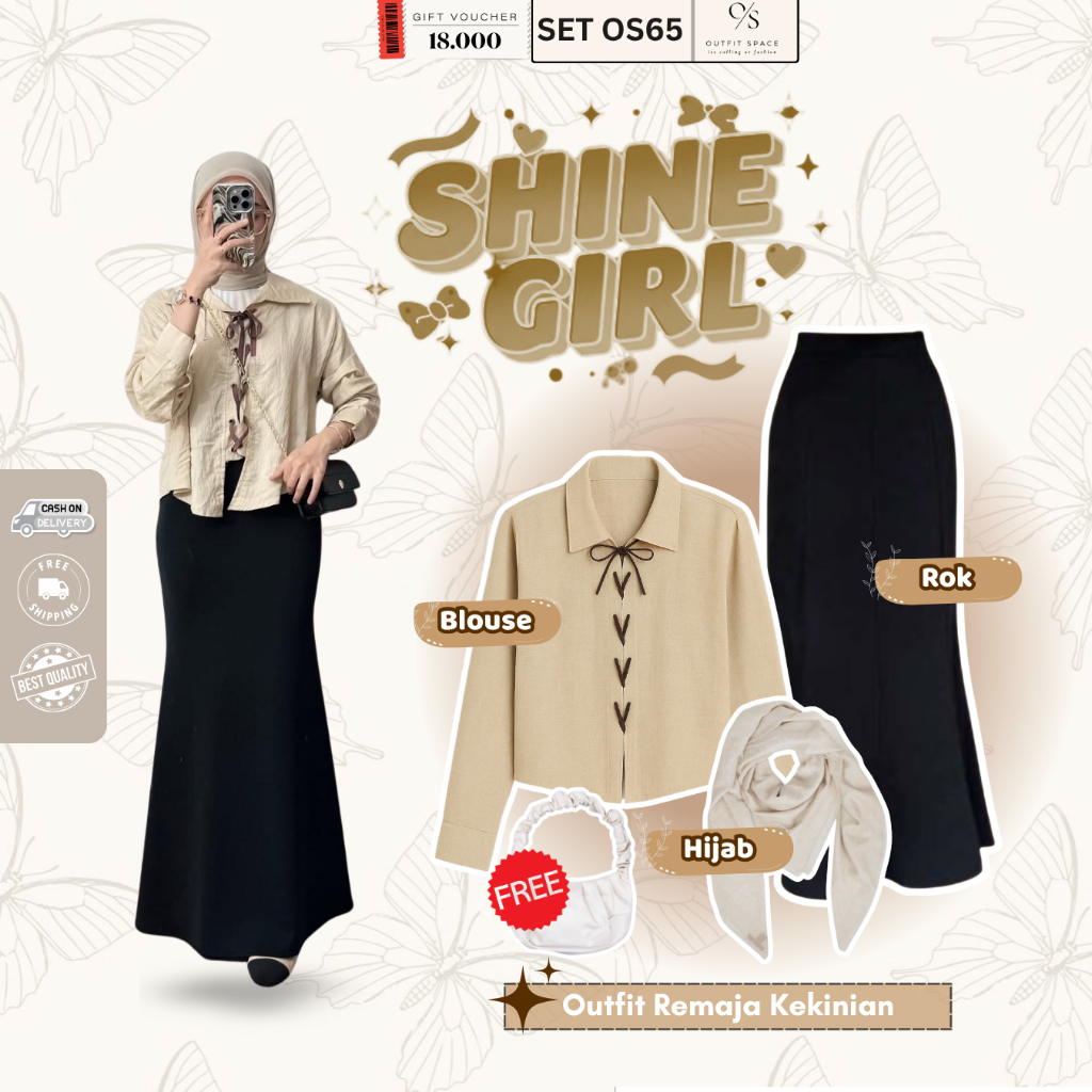 Jual Set Rok Korean Style Hijab | Blouse Tali Cream, Rok Mermaid Hitam ...