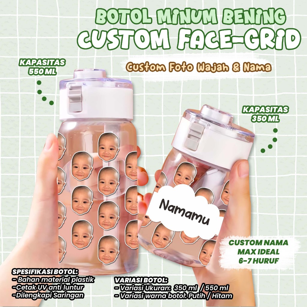 Jual BOTOL MINUM BENING - Water Bottle Custom FOTO FACE-GRID WAJAH DAN ...