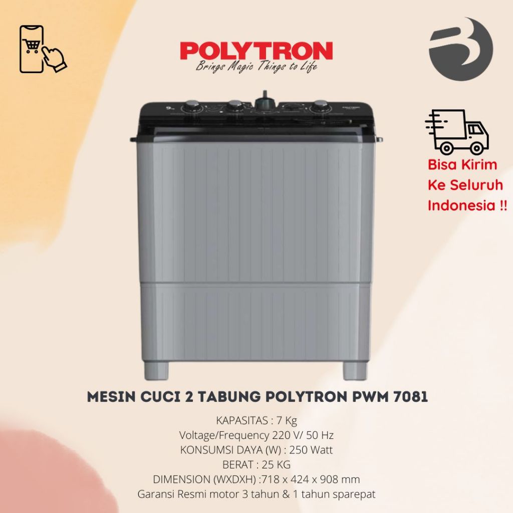 Jual MESIN CUCI 2 TABUNG POLYTRON PWM 7081 / 8081 / 9081/ 1081 | Shopee Indonesia