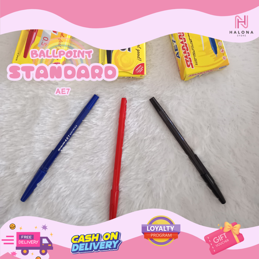 Jual [1PACK] Ballpoint STANDARD AE7 Warna 0.5mm isi 12pcs | Shopee ...