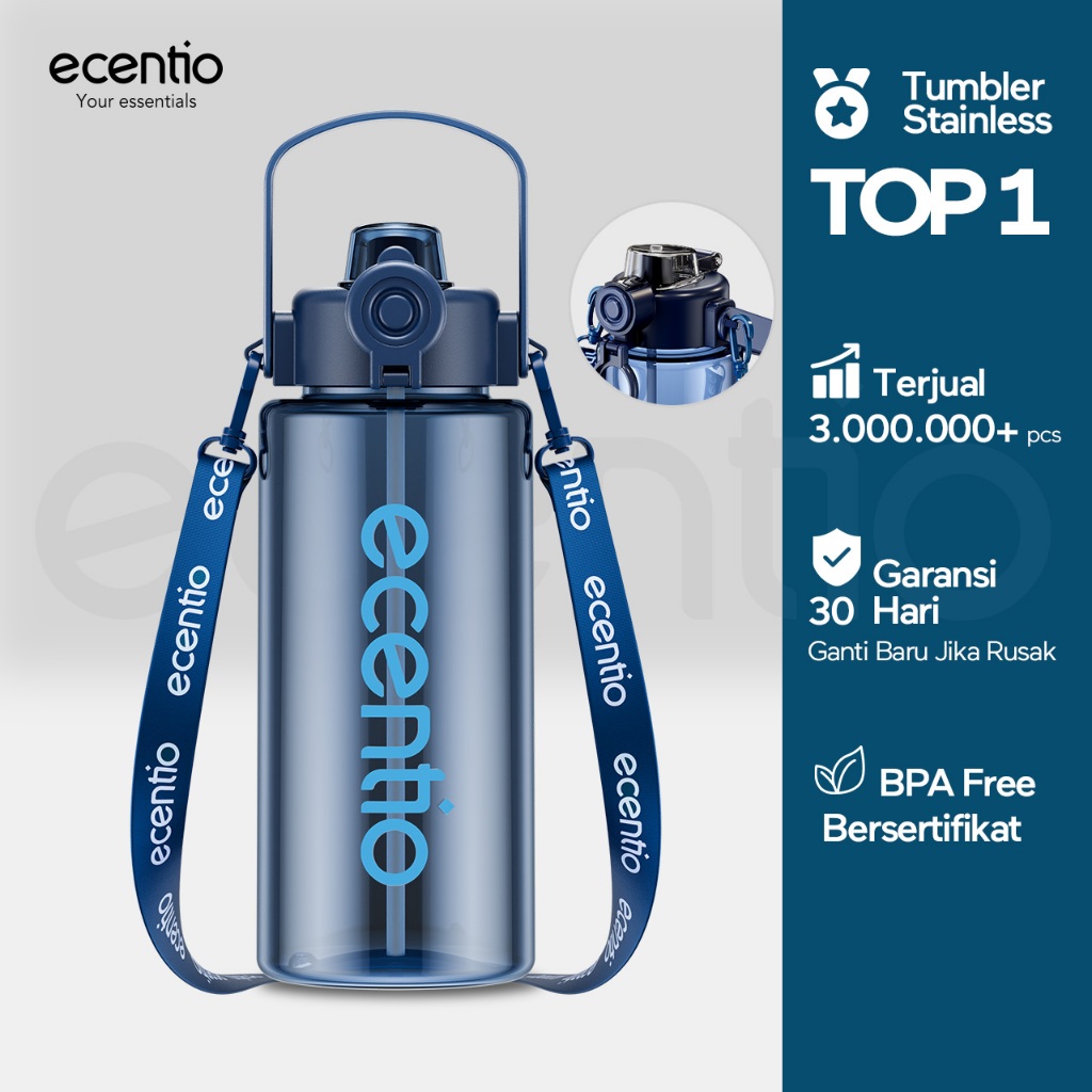 Jual ecentio botol minum 1 liter anti tumpah water bottle Bpa free ...