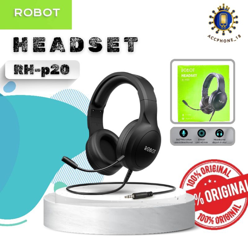 Jual ROBOT RH-P20 headset wired bando 3.5mm jack black original ...