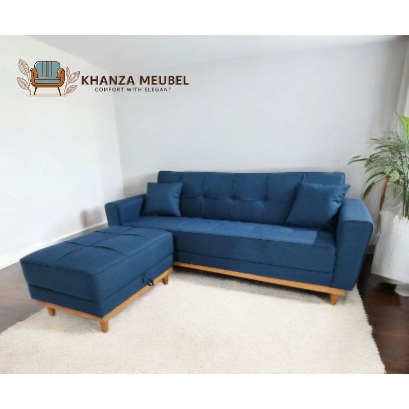 Jual Bruno Sofa Bed List Solid Wood With Stool | Shopee Indonesia