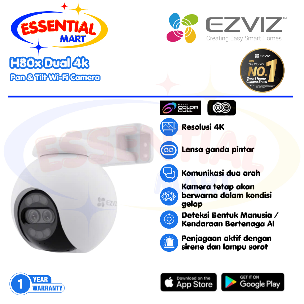 Jual CCTV EZVIZ H80X Dual Lens 4K / 8MP + 2MP Smart Home IP Camera ...