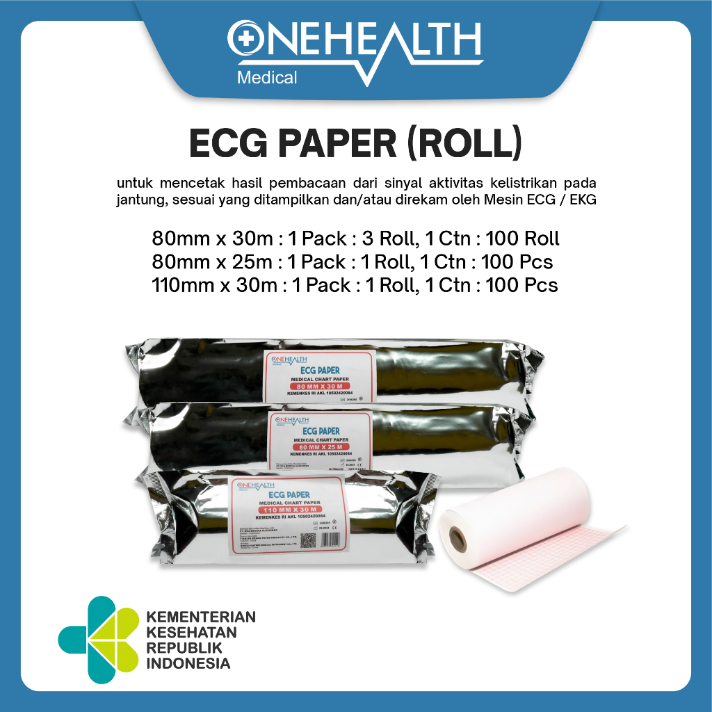 Jual Onehealth ECG Paper 80 MM X 25 M Medical Chart Paper Cardiocare ...
