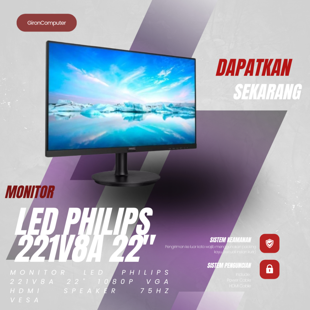 Jual Monitor LED Philips 221V8LB 22" FHD 1080p 100Hz VGA HDMI Vesa ...