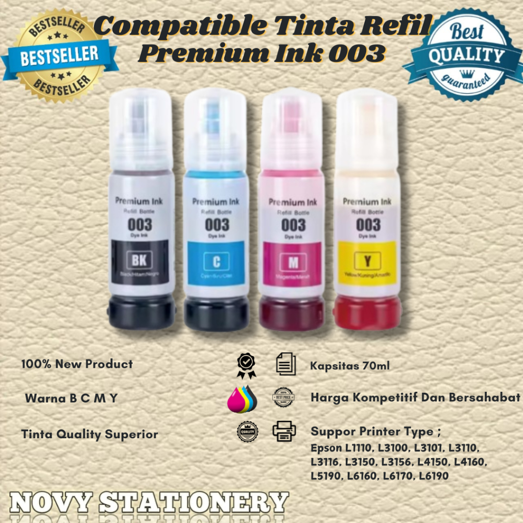 Jual Compatible Tinta Refil Premium Ink 003 Printer Epson L1110 L3210 ...