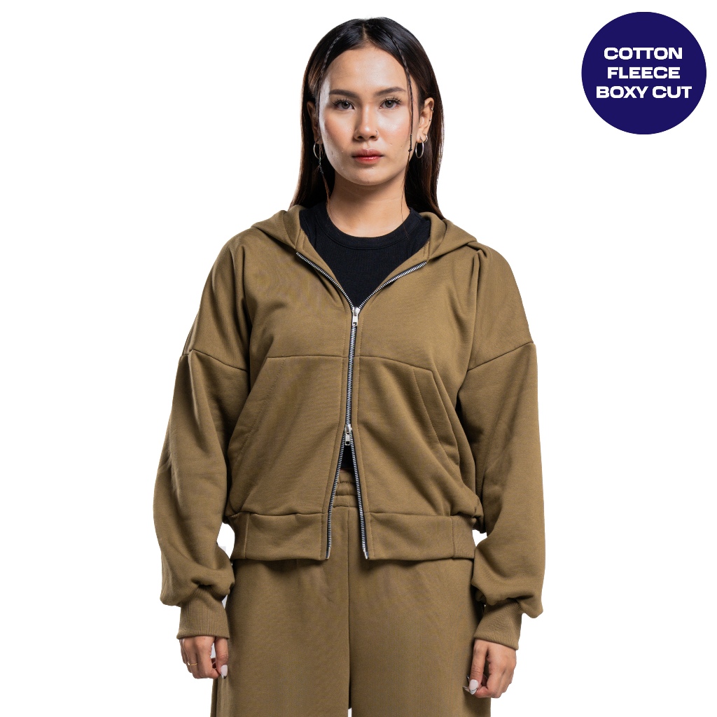 Jual JORN - Boxy Double Zip Khaki / Zipper Hoodie Boxy / Zipper Boxy ...