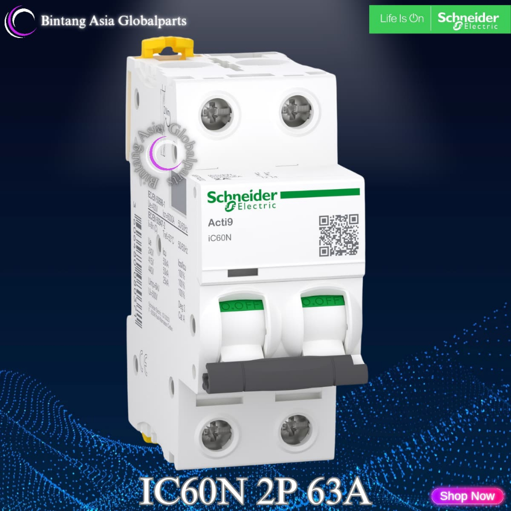 Jual MCB 2p 63a Schneider iC60N Original / MCB 2 Phase 63 Ampere ...