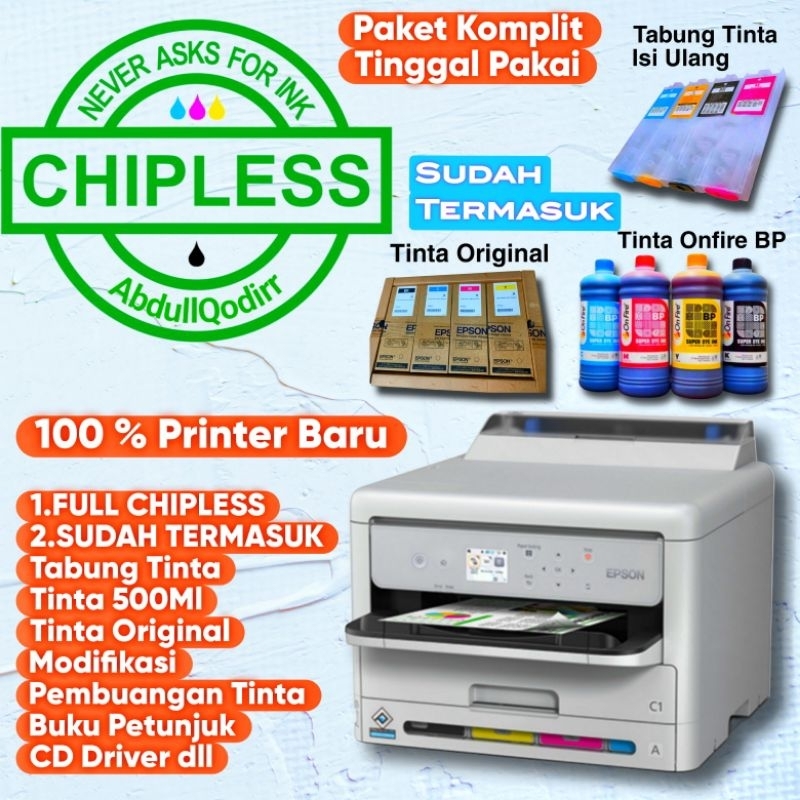 Jual Epson WF C5390 Chipless Paket Komplit Tinggal Pakai | Shopee Indonesia