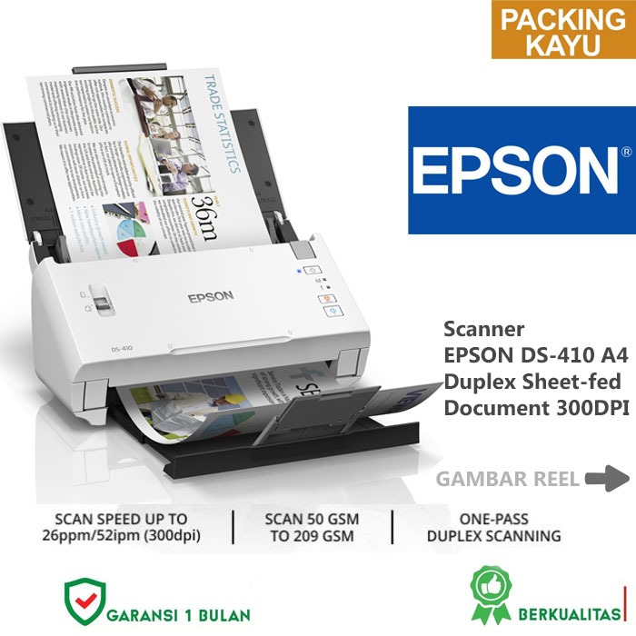 Jual Epson DS-410 A4 Scanner Duplex Sheet-fed Document 300DPI - scanner ...