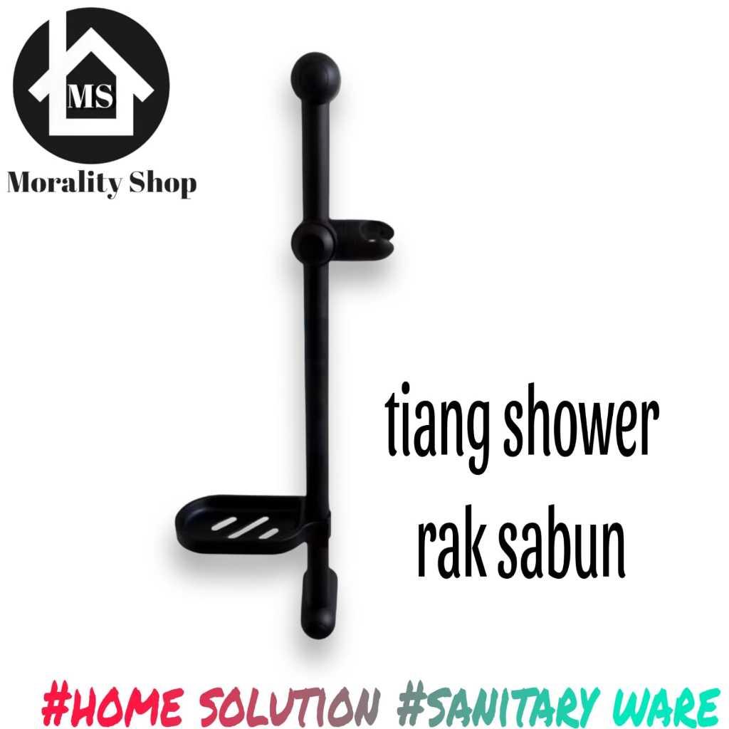 Jual tiang shower stainless hitam murah + rak sabun plastik minimalis ...