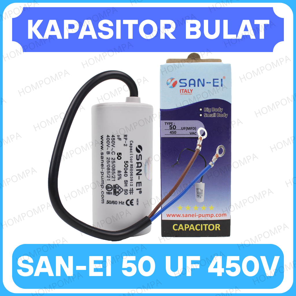 Jual KAPASITOR CAPASITOR 50uf Mikro 450V San-Ei Kondensor Kabel Bulat ...