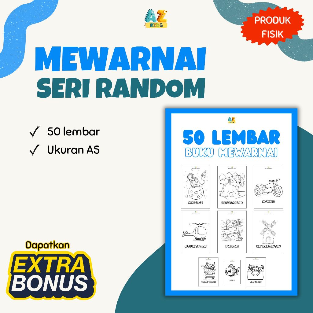 Jual AZ KIDS 50 Lembar Buku Mewarnai Anak Seri Random untuk TK PAUD SD ...
