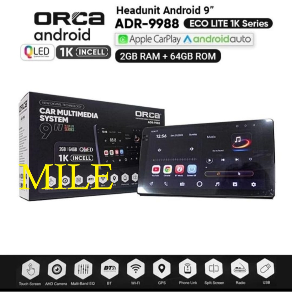 Jual Head Unit Android Orca Adr-9988 9” / 10” Inch Ram 2+64GB 1K Eco Lite Series QLED Carplay ...
