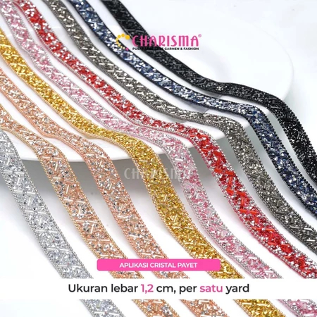 Jual Charisma Aplikasi Crystal Payet - Aksesoris Kristal / Payet Warna / Lebar 1,2cm / Harga Per ...