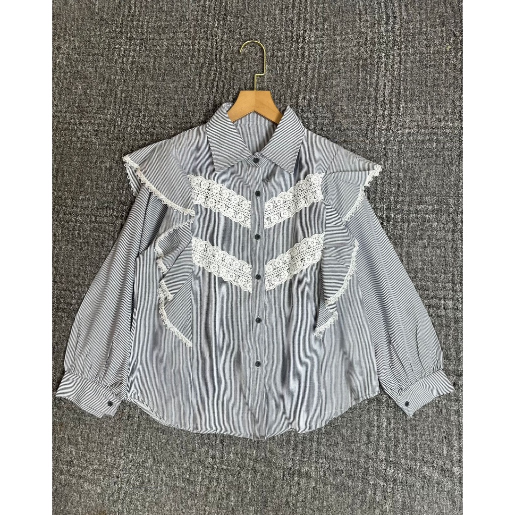 Jual Jena Blouse Lace Stripe - Atasan Renda Wanita | Shopee Indonesia