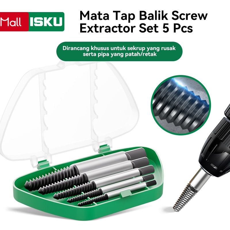 Jual ISKU Set Mata Bor Extractor Broken Screw Remover 5 in 1 Mata Tap ...
