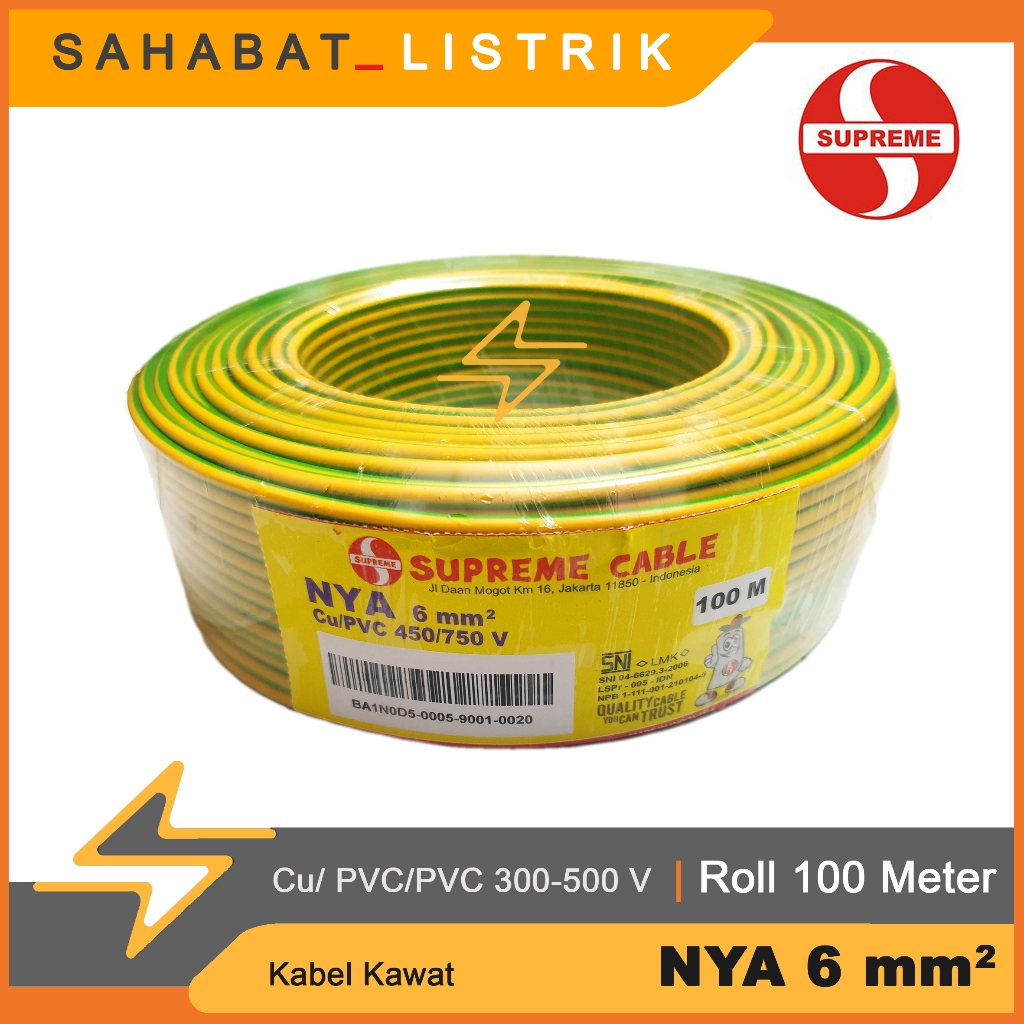 Jual KABEL GROUNDING KUNING HIJAU NYA 1X6 SUPREME/ KABEL GRONDING 6mm ...