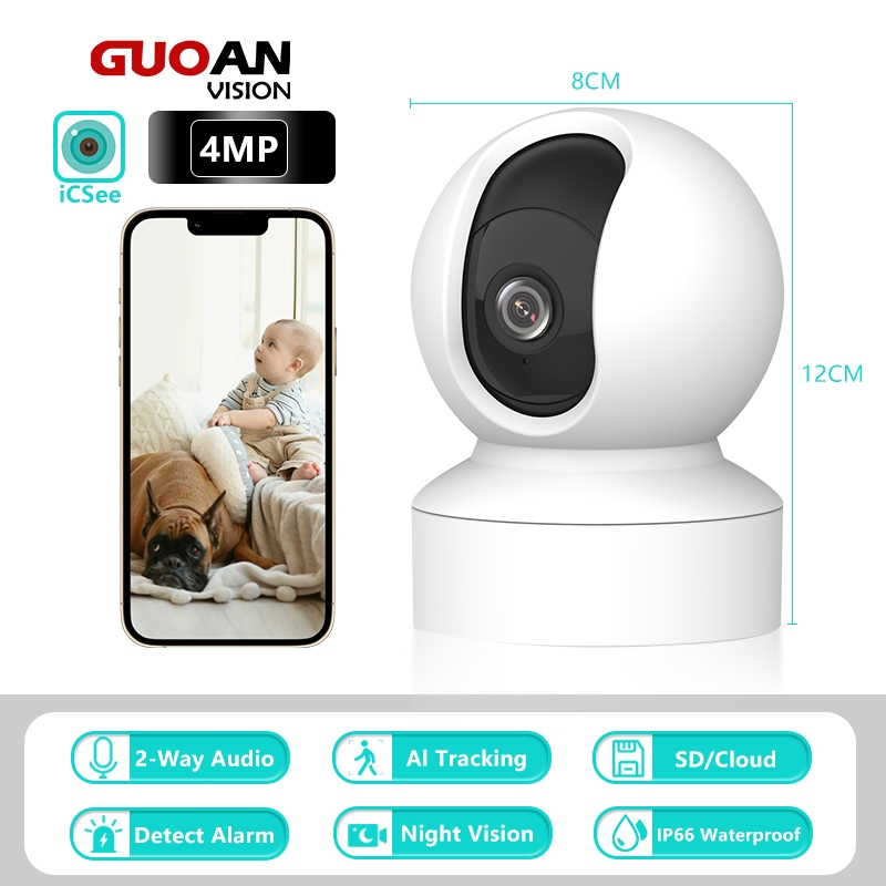 Jual GUOANVISION 4MP CCTV Camera WiFi Indoor Icsee PTZ HD Pelacakan ...