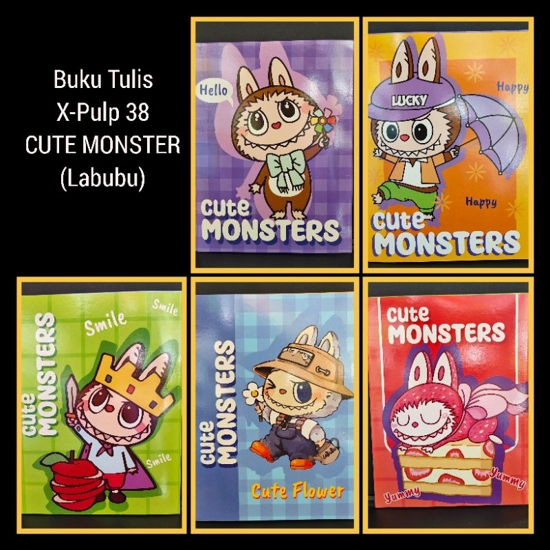 Jual X-PULP CUTE MONSTER Labubu Buku Tulis isi 38 lembar (per pack isi ...