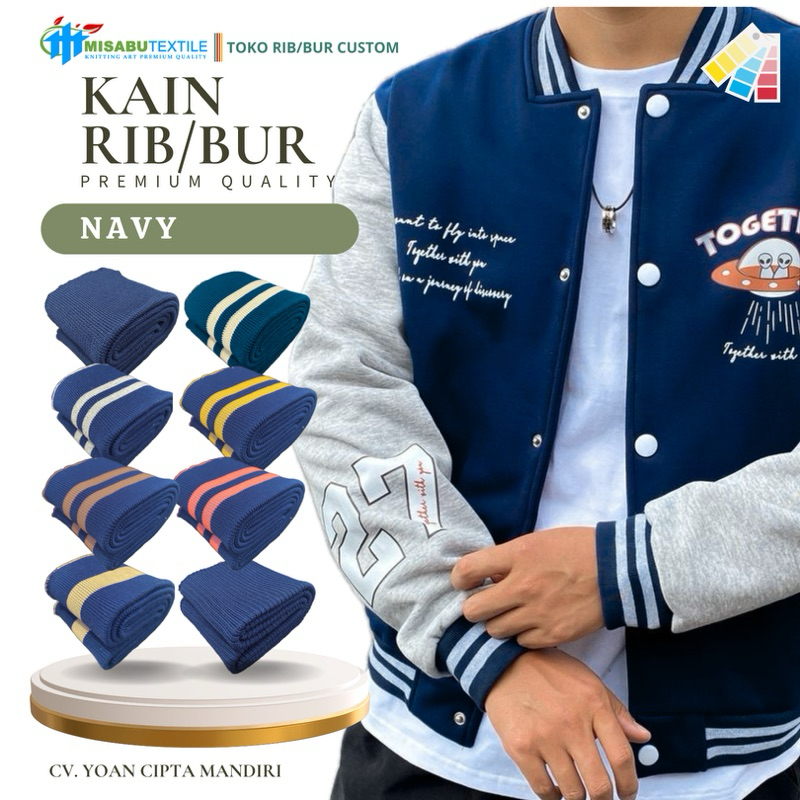 Jual Kain rib/bur polyester biru navy dongker rajut 1x1 | 2x2 babat ...