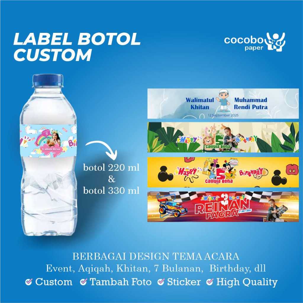 Jual Label Botol Air Mineral Custom Desain / Label Botol Ultah / Label ...