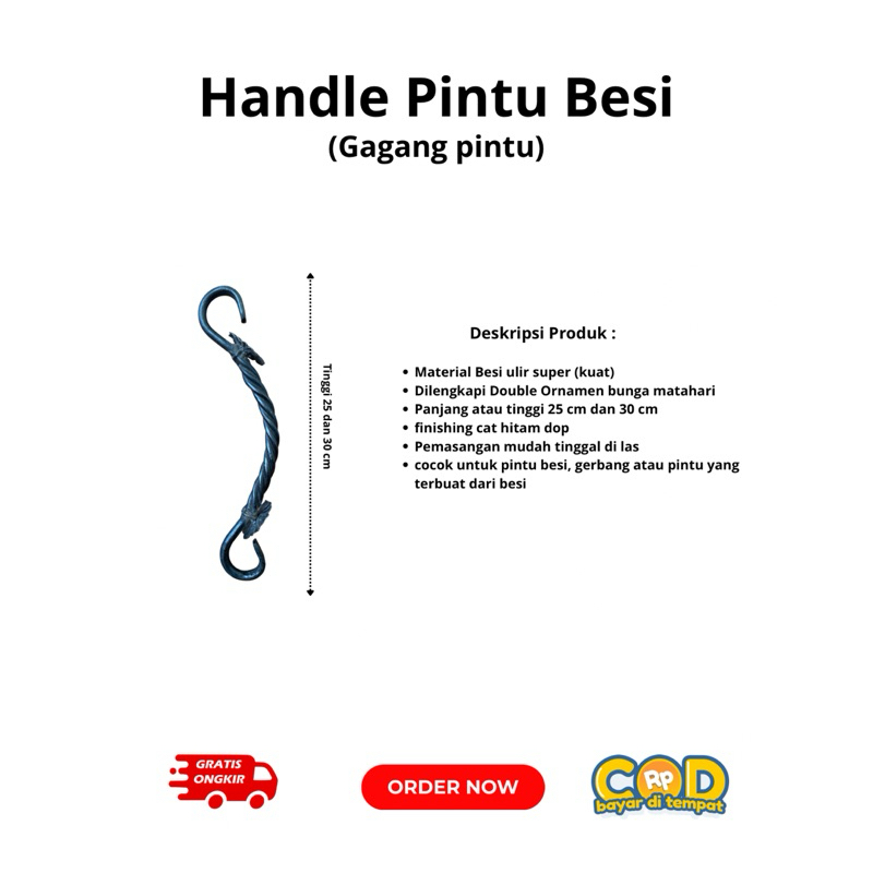 Jual Gagang Pintu besi ulir atau handle pintu ulir besi pagar gerbang ...