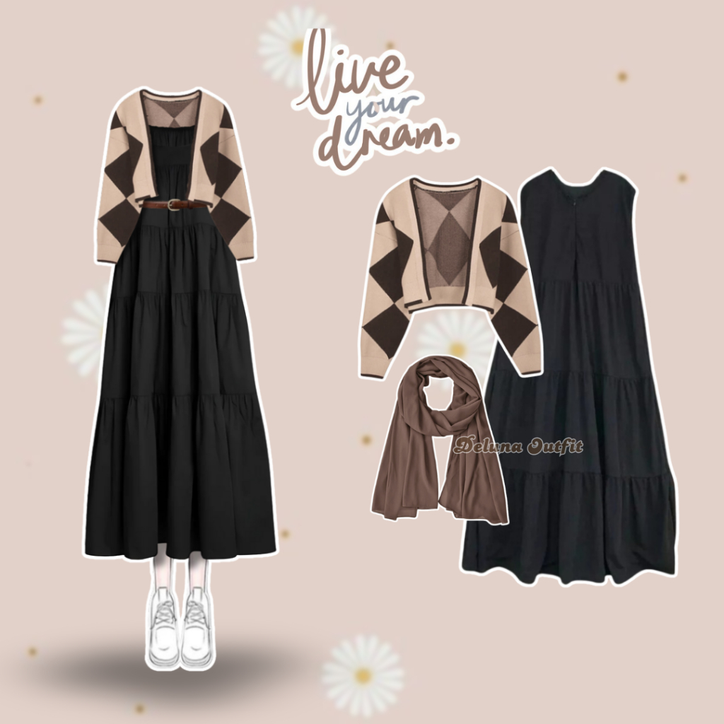 Jual Deluna Outfit - 3 In 1 One Set Wanita Korean Style Outfit Pantai Wanita Hijab Buat Healing ...