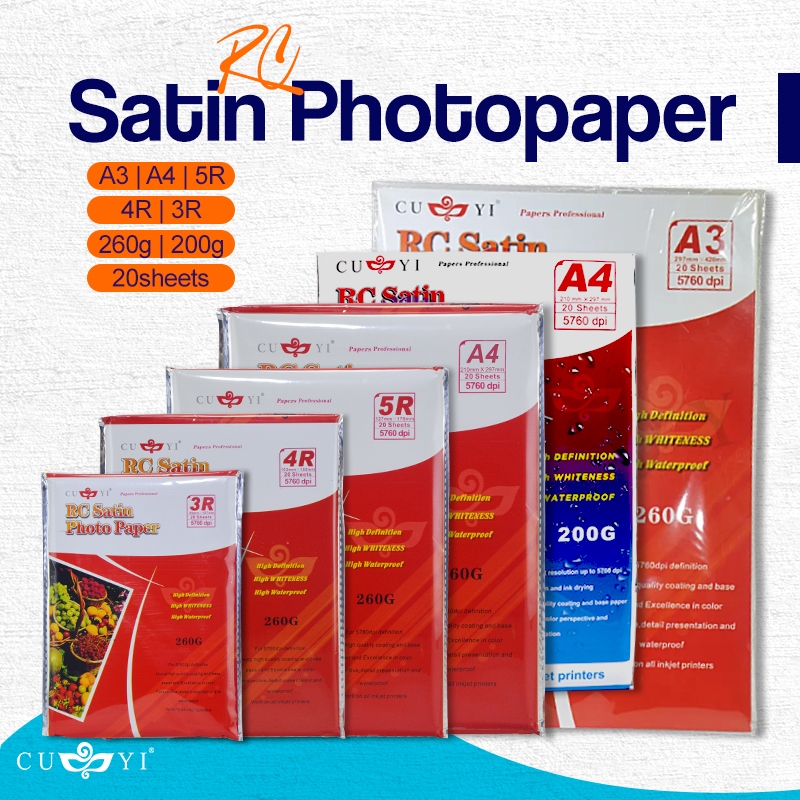 Jual CUYI RC SATIN PHOTO PAPER A4|5R|4R|3R 200GSM | 260GSM, Kertas Foto ...