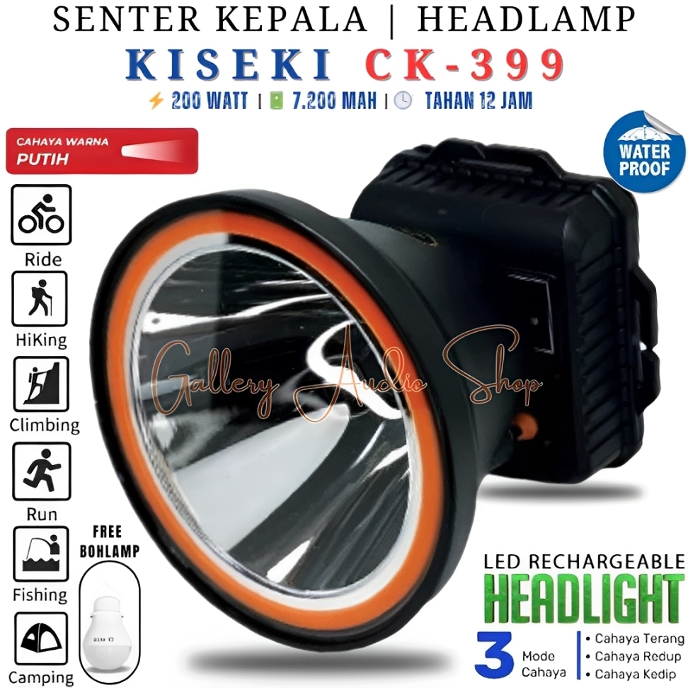 Jual HeadLamp LED Waterproof KISEKI CK-399 200 W | Senter Kepala KISEKI ...