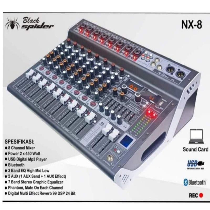 Jual POWER MIXER BLACKSPIDER NX8 8CHANNEL ORIGINAL GARANSI 1 TAHUN | Shopee Indonesia