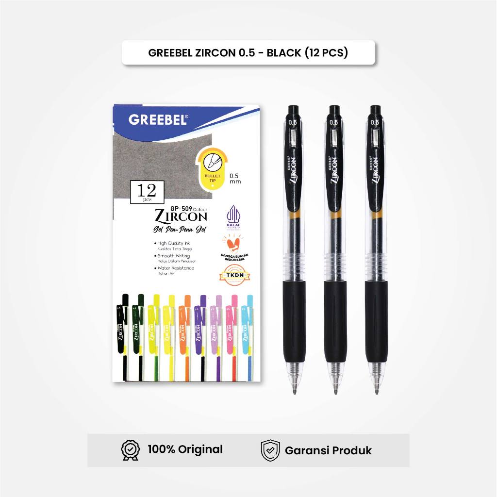 Jual GREEBEL Gel Pen Pulpen Pena GP-509 (12PCS\SET) Zircon 0.5 Hitam / Pulpen Gel Murah Grosir ...