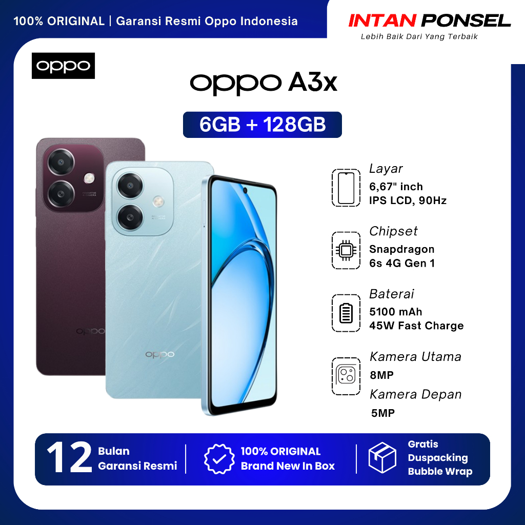 Jual Oppo A3x 6GB/128GB | Snapdragon 6s 4G Gen 1 | Military Grade Shock Resistance | Garansi ...