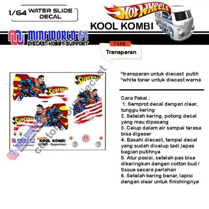 Jual KK066 Decal Hotwheels Transparan Kool Kombi Superman | Shopee ...