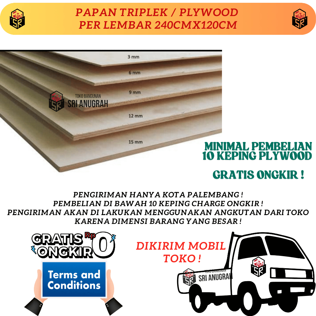 Jual Plywood Triplek Multiplek MC Meranti Campur 3mm 4mm 6mm 8mm 12mm ...