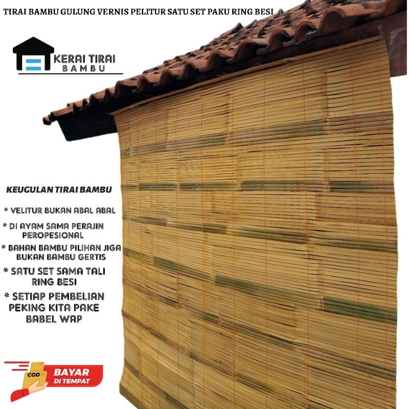 Jual Kerai bambu tirai bambu gulung outdoor anti air 1 set ring besi keretan | Shopee Indonesia