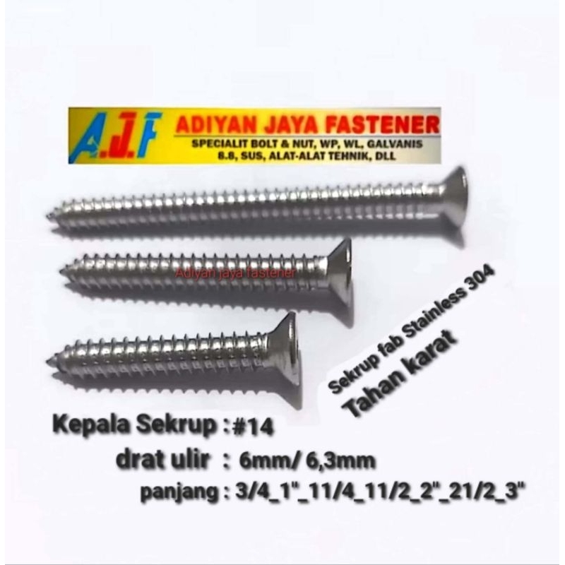 Jual Tapping Sekrup jf/ Sekrup fab Stainless 304/ kepala #14( panjang 3/4 s/d 3" inchi ) 10pcs ...