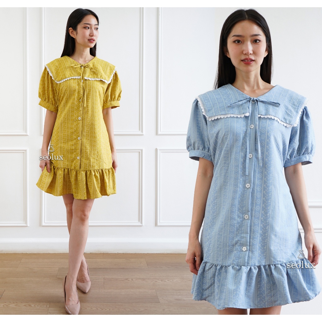 Jual SEOLUX - Hana Dress | Dress Katun Kotak Bunga Denim Korean Style ...