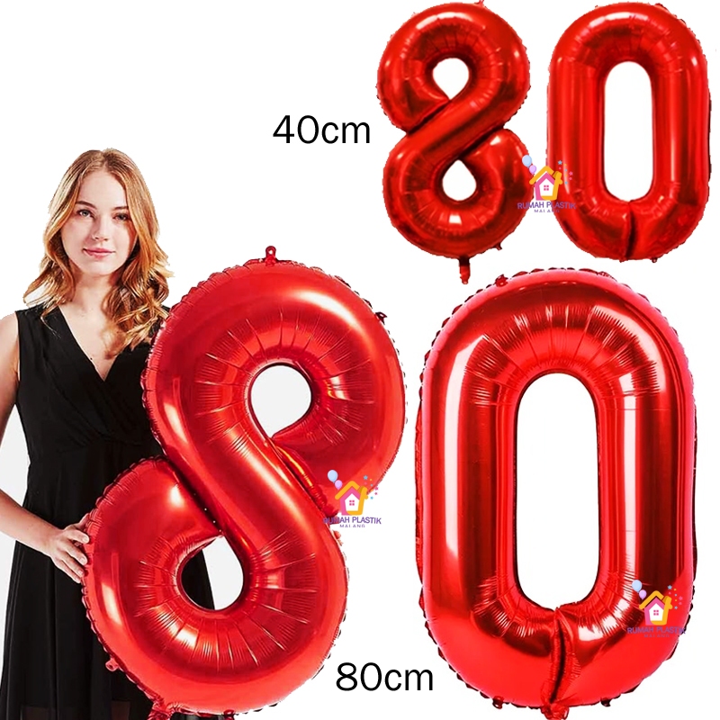 Jual BALON FOIL ANGKA 80 MERAH 80cm 40cm ke80 tahun th dirgahayu ...