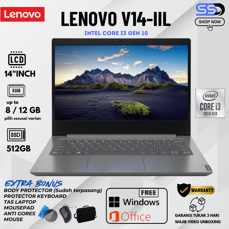 Jual LENOVO V14-IIL Core i3-1005G1 RAM 12GB/SSD 512GB 14''Inch Win 11 Free MOUSE DAN TAS ...