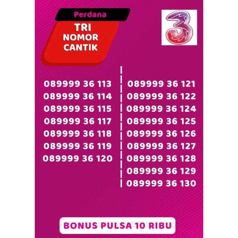 Jual Perdana Tri Nomor Cantik ( Nasional ) | Shopee Indonesia