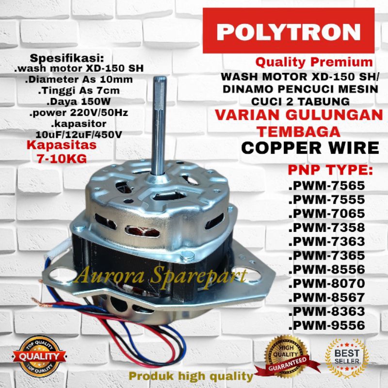 Jual wash Motor XD-150 Sh/Dinamo pencuci varian Tembaga Polytron 2 Tabung pnp Type etalase ...