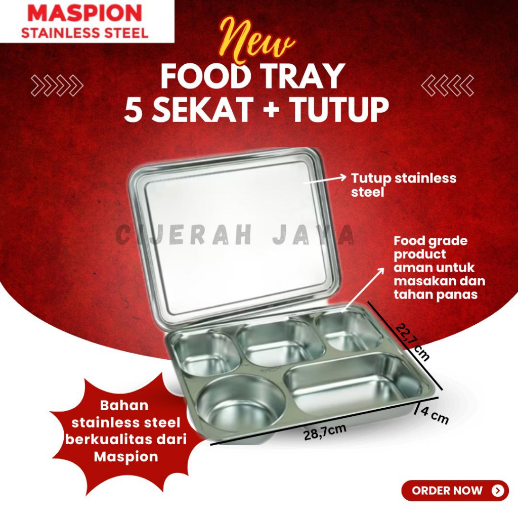 Jual LUNCH BOX STAINLESS STEEL 304 5 SEKAT / FOOD TRAY BENTO KOTAK ...