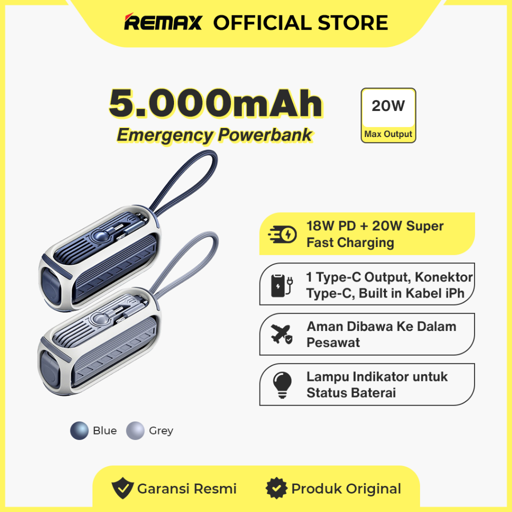 Jual Remax Powerbank Fast 5000mAh 20W Build Cable&Conector iPh+Typ-C ...