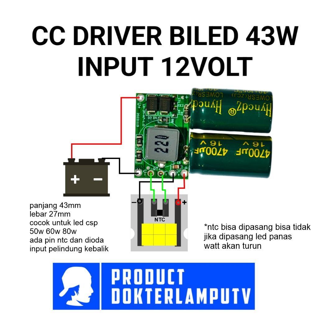 Jual Driver LED Motor BILED D2 Laser cc 43W 12VDC Driver CSP 50W 60W ...