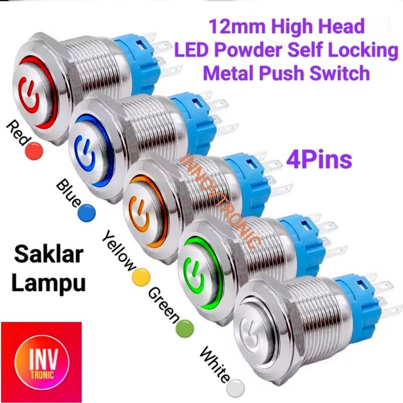 Jual 12mm 4Pin HIGH HEAD POWER LED Self Locking Saklar Lampu Metal ...