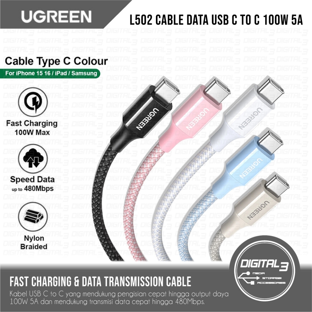 Jual UGREEN L502 Cable Data USB C to C Kabel Charger 100W 5A Fast ...