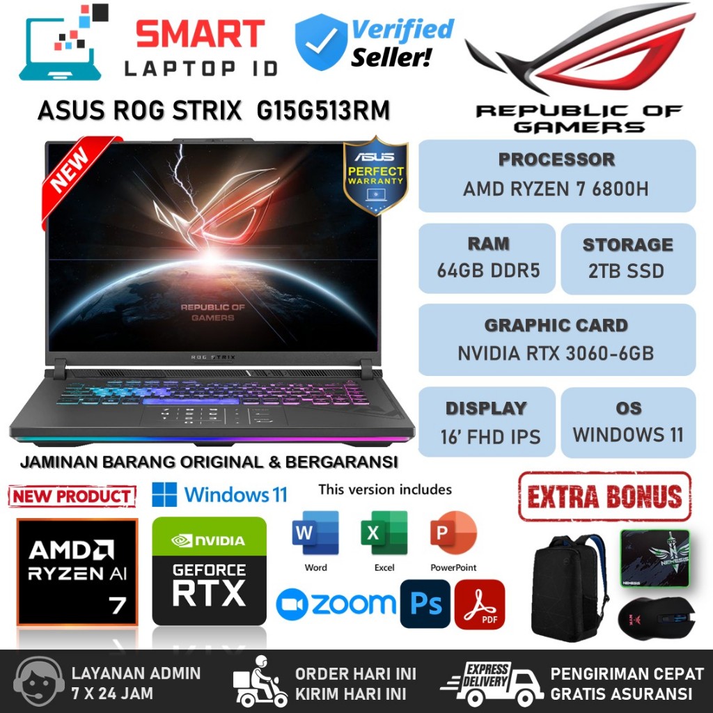 Jual Laptop Gaming Asus ROG Strix G15 G513RM Ryzen 7 6800H Ram 32GB ...